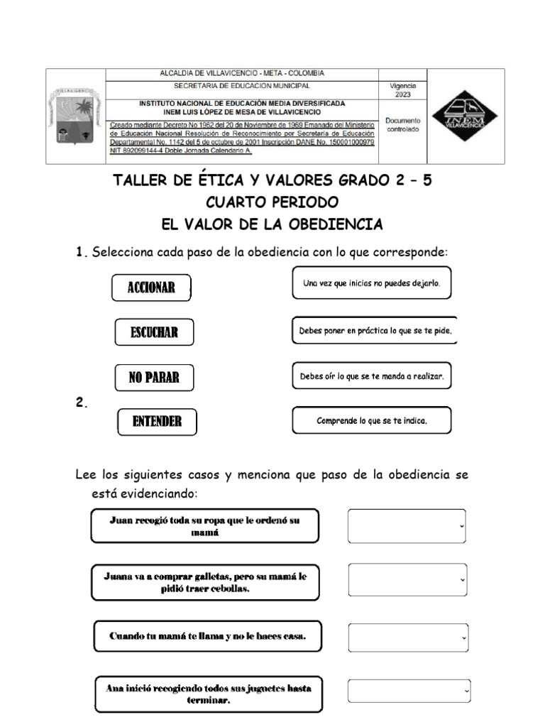 Taller de Ética y Valores Grado 2 | PDF