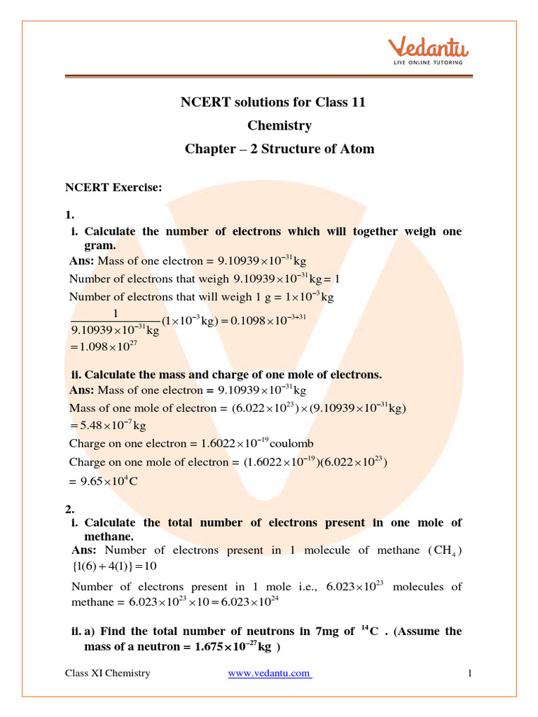 Class 11 - Chemistry - Structure of Atom | PDF