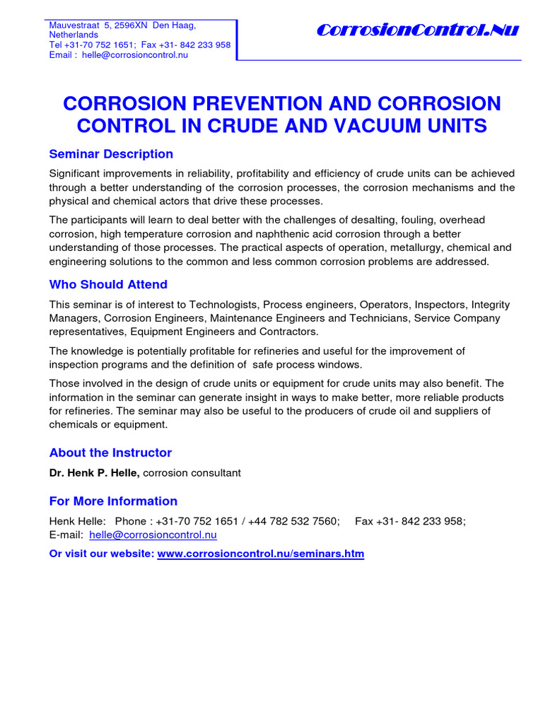 Corrosion Control Seminar Overview | PDF | Oil Refinery | Chemistry