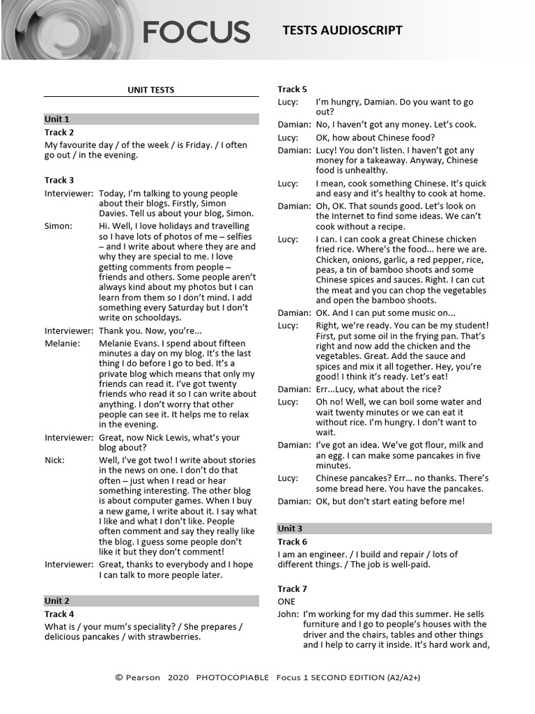 Focus1 2e Testing Programme Audioscript Pdf Foods Cuisine