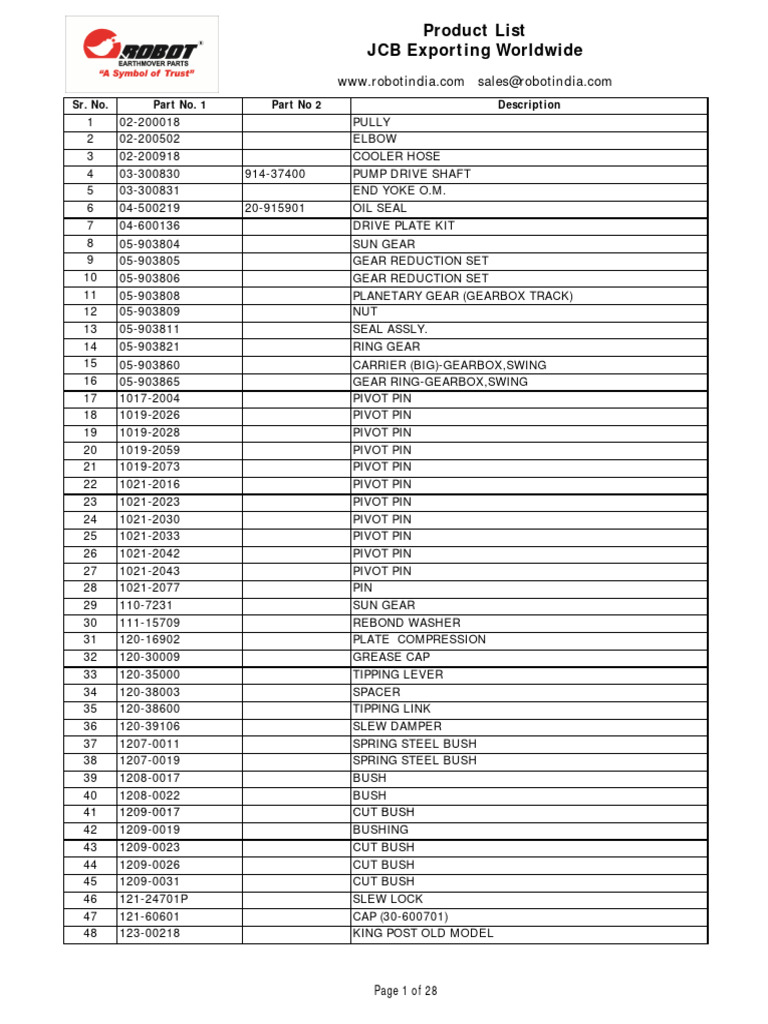 JCB Parts List | PDF