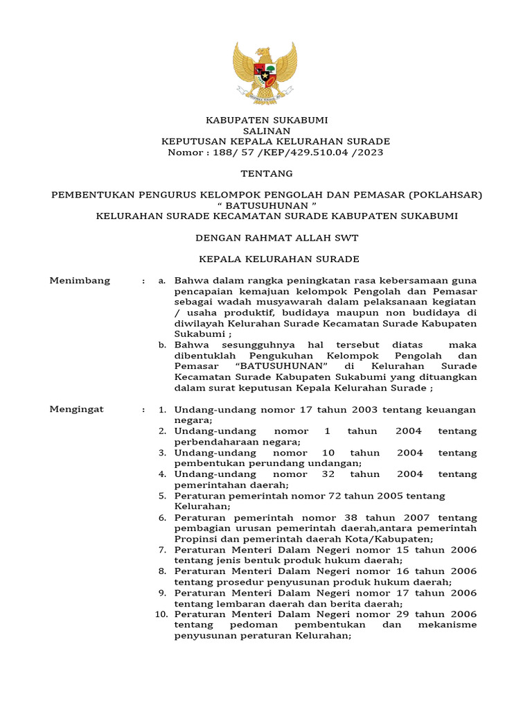 SK 57 Tentang Pembentukan Pengurus Kelompok Pengolah Dan Pemasar ...