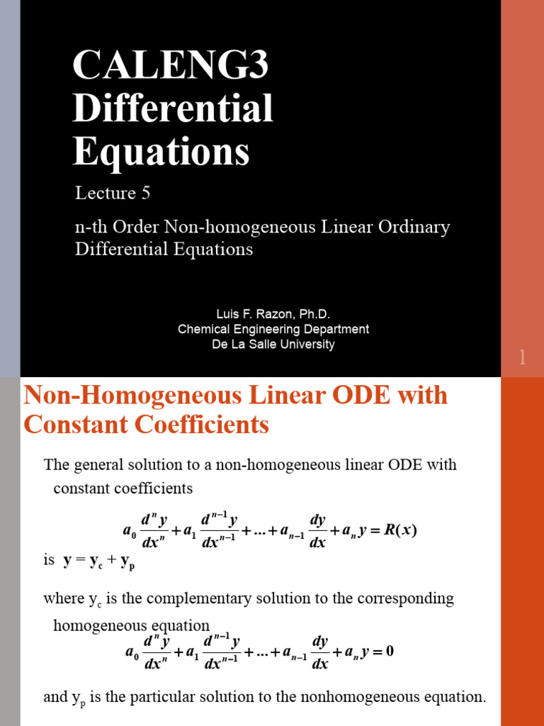 CALENG3 - Lecture 5 - N-TH Order Nonhomogeneous Linear ODE-1 | PDF CALENG3 - Lecture 5 - N-TH Order Nonhomogeneous Linear ODE-1 | PDF