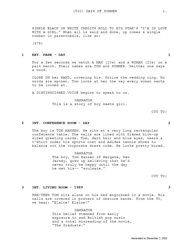 500 Days of Summer Script | PDF
