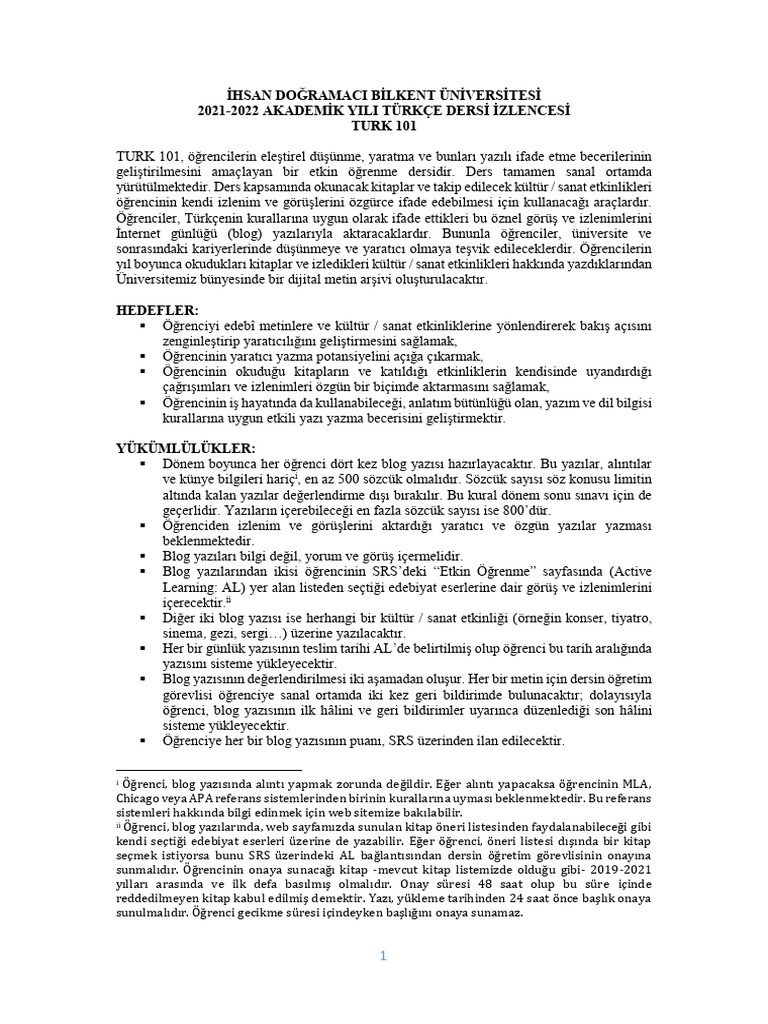 2021 22 Izlence TURK 101 | PDF