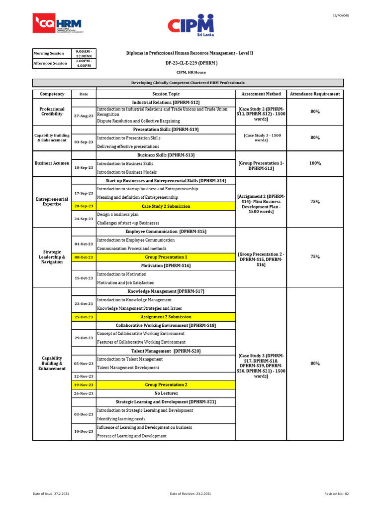 DP-23-CL-E-229 - Updated Time Table | PDF