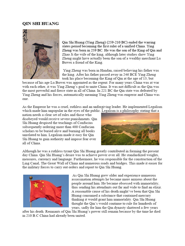 Qin Shi Huangdi Assesmemt | PDF | China | World Politics