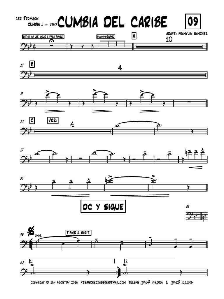 CUMBIA DEL CARIBE - 1er Trombón | PDF