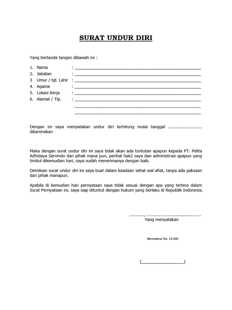 Form Surat Pengunduran Diri PT Pas | PDF
