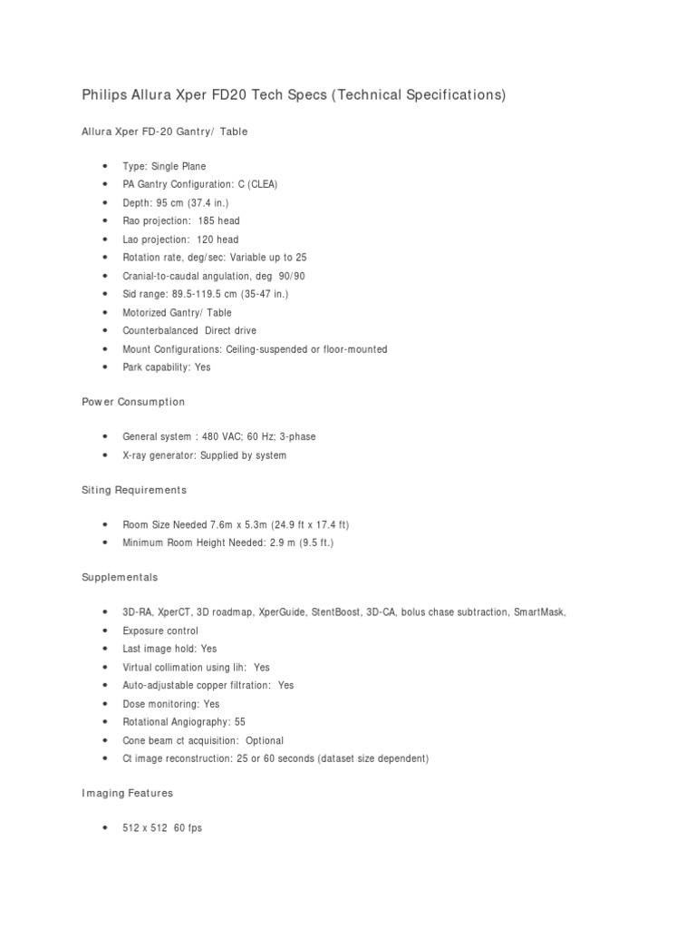 Philips Allura Xper FD20 Tech Specs | PDF