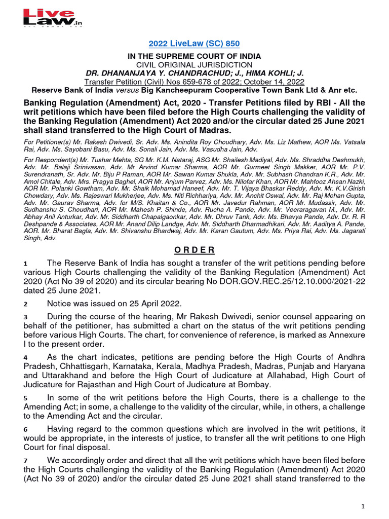 850 Reserve Bank of India V Big Kancheepuram Cooperative Town Bank LTD ... 850 Reserve Bank of India V Big Kancheepuram Cooperative Town Bank LTD ...