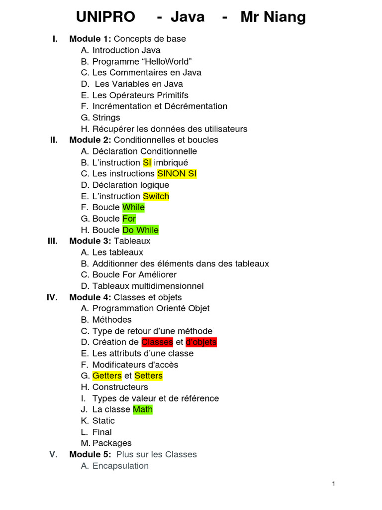 Introduction au langage Java et concepts clés | PDF | Classe ...