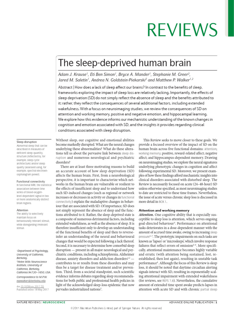 Sleep Deprivation Effects on Brain Function | PDF | Working Memory ...