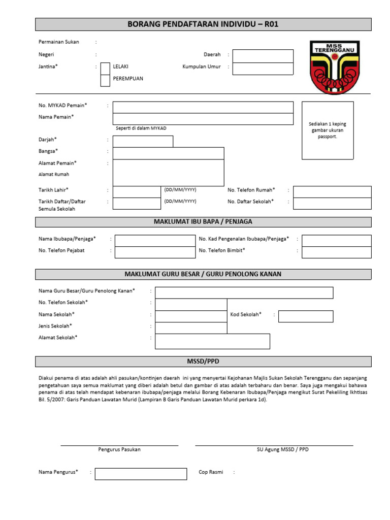 Borang Pendaftaran Individu - R01 SR | PDF