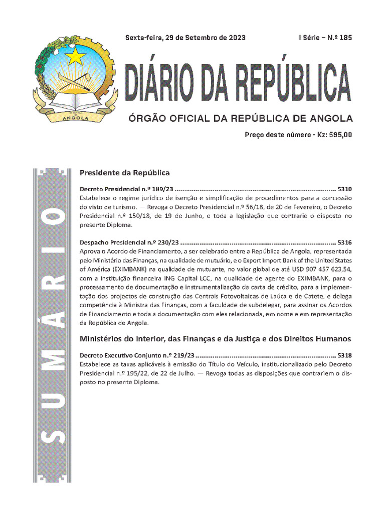 Decreto Presidencial 189-23 Países Isentos de Visto Para Angola | PDF