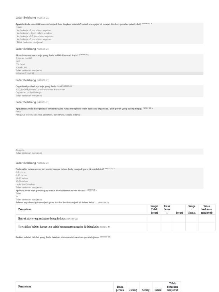 Kuesioner Sulingjar | PDF