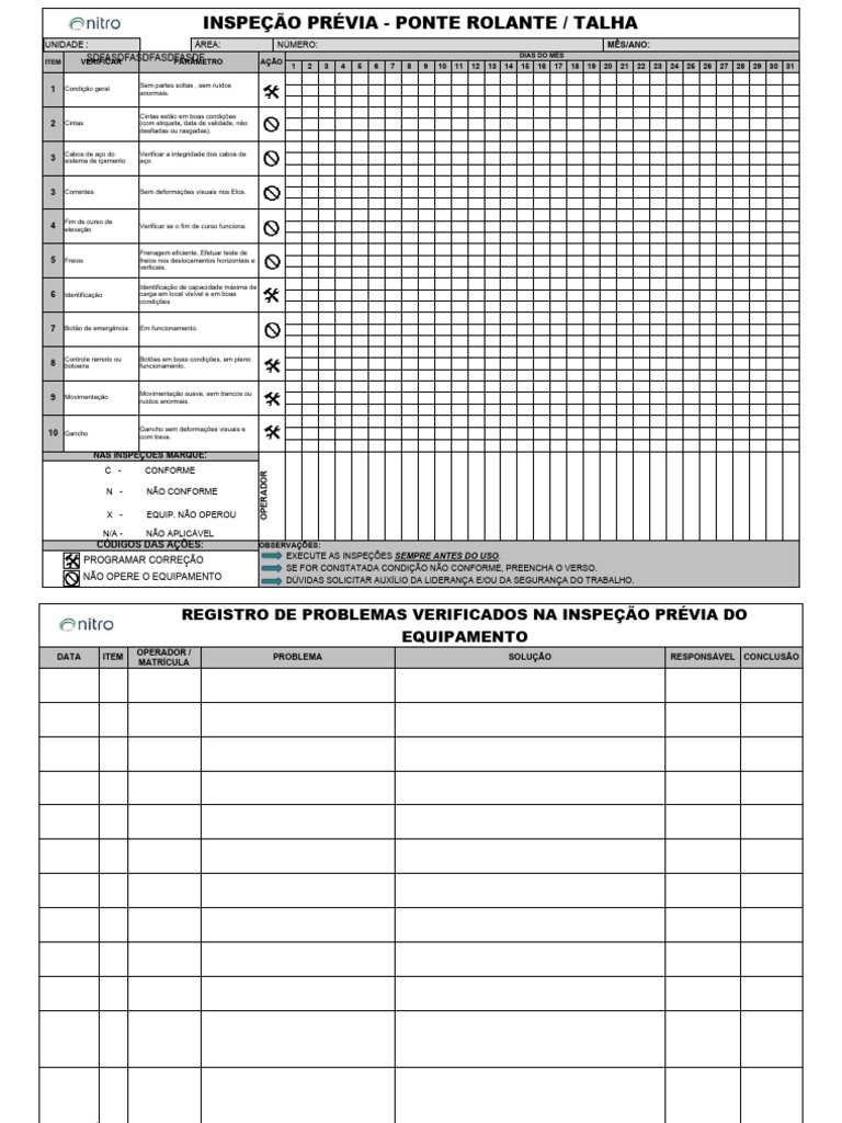 Checklist PONTE ROLANTE E TALHAS | PDF
