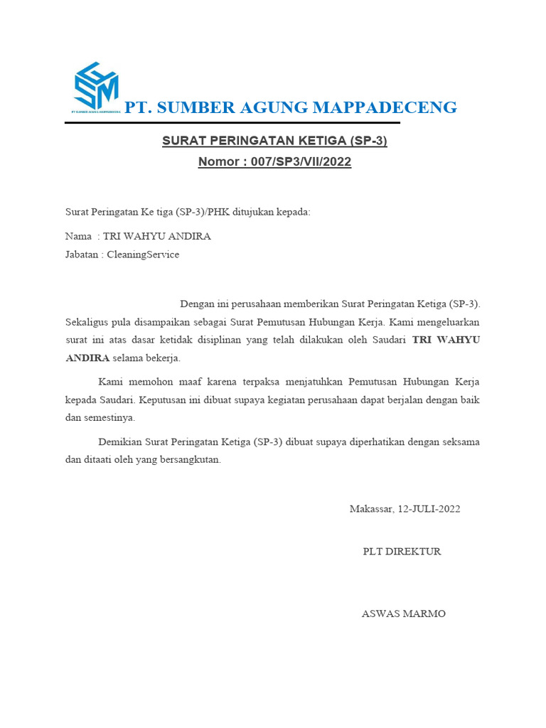 Contoh Surat Peringatan | PDF