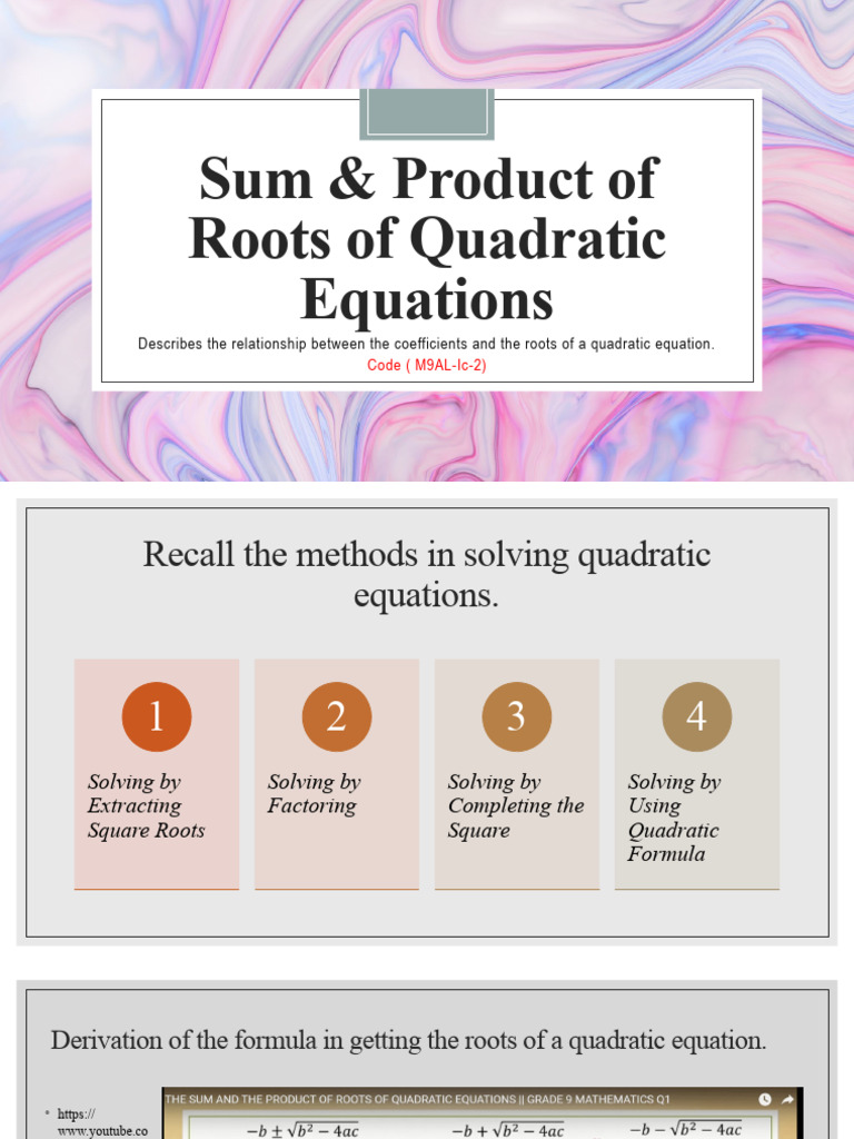 Sum & Product of Roots of Quadratic Equations | PDF