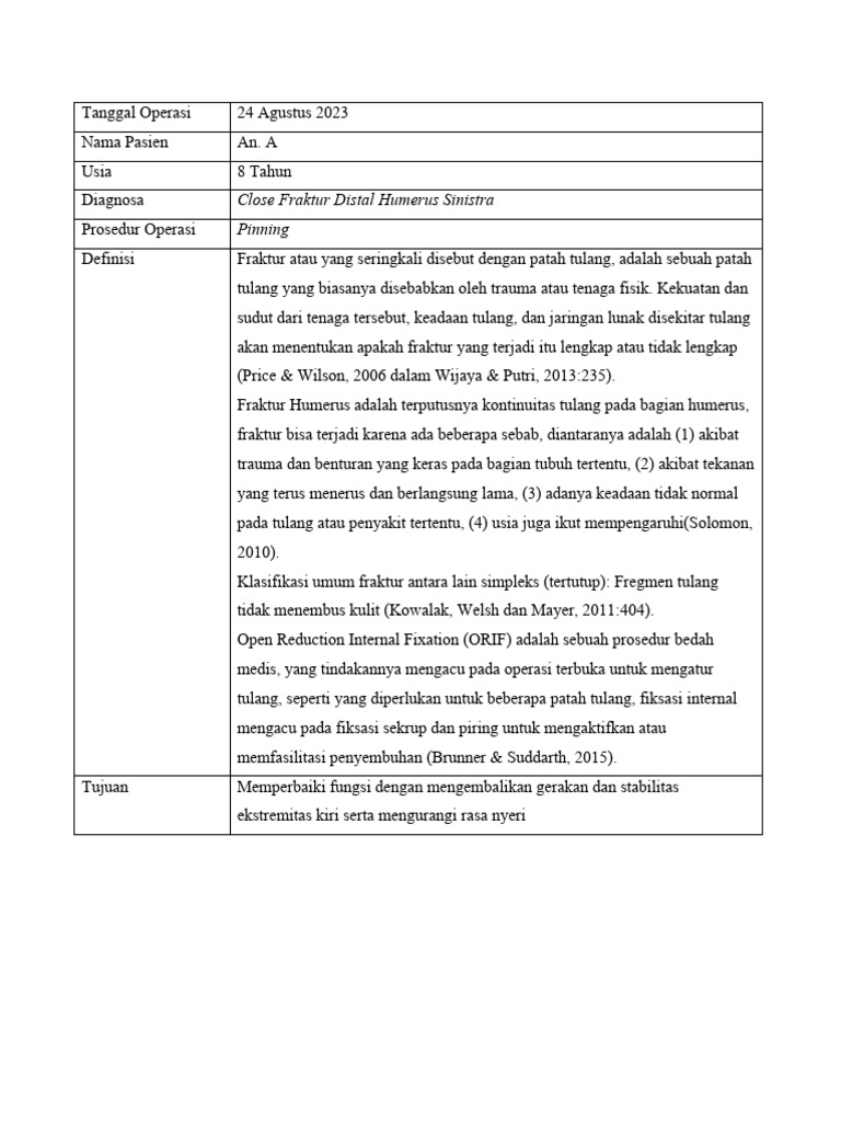 Pinning CF Humerus Sinistra PDF