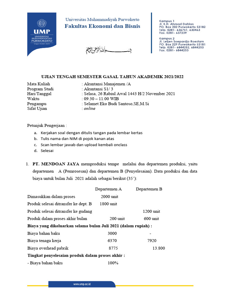 Soal Uts Akmen-2021 2022 - Rev | PDF