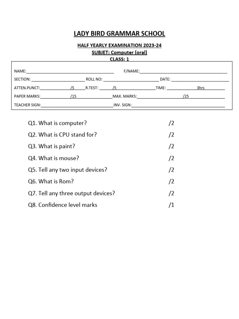 Class 1 Computer | PDF