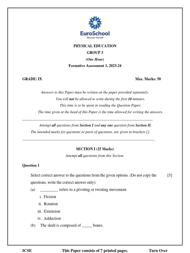 Grade 9 ICSE Physical Education Paper | PDF | Association Football | Sports