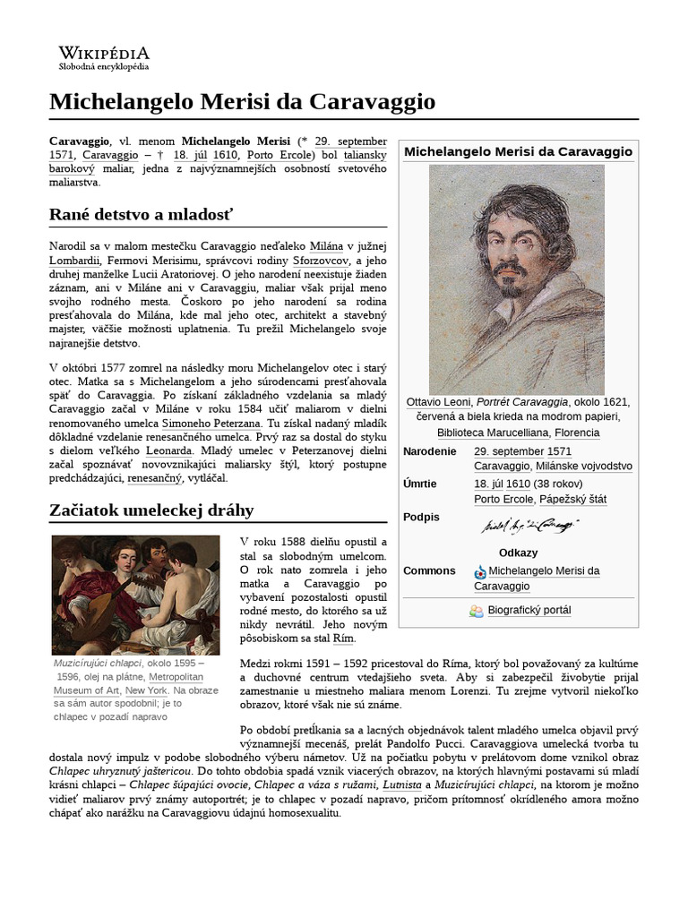 Michelangelo Merisi Da Caravaggio | PDF