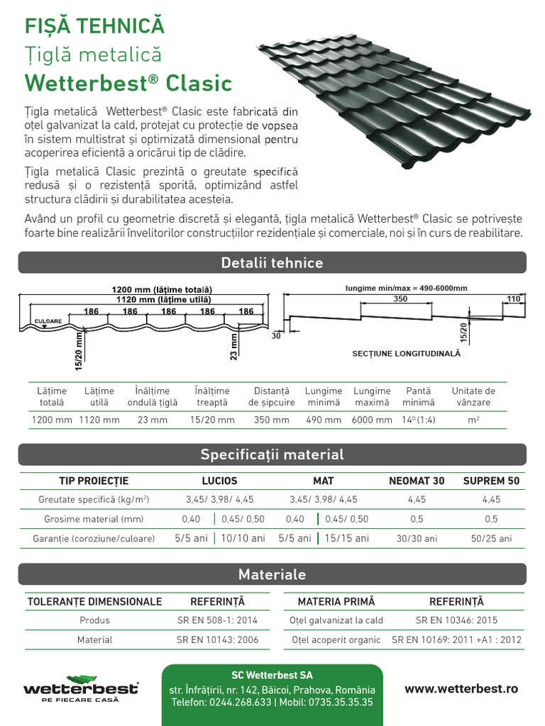 Fise Tehnice Tigle - Metalice - Clasic 1 | PDF