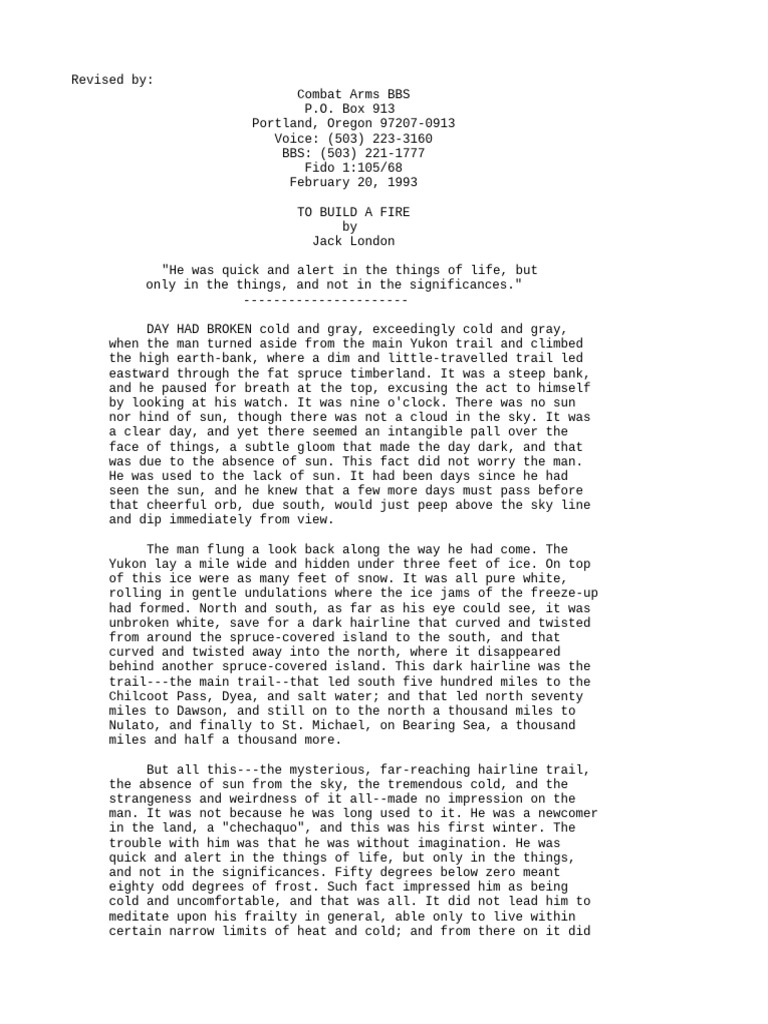 Jack London's "To Build a Fire" Analysis | PDF