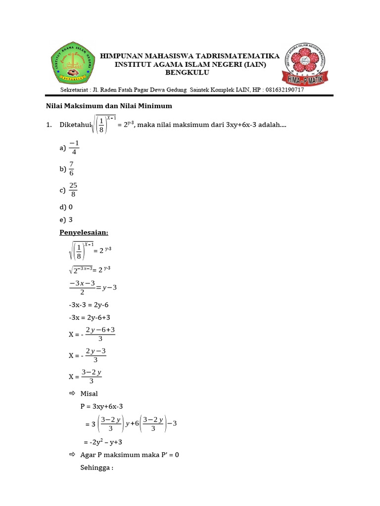 Nilai Max Dan Min | PDF