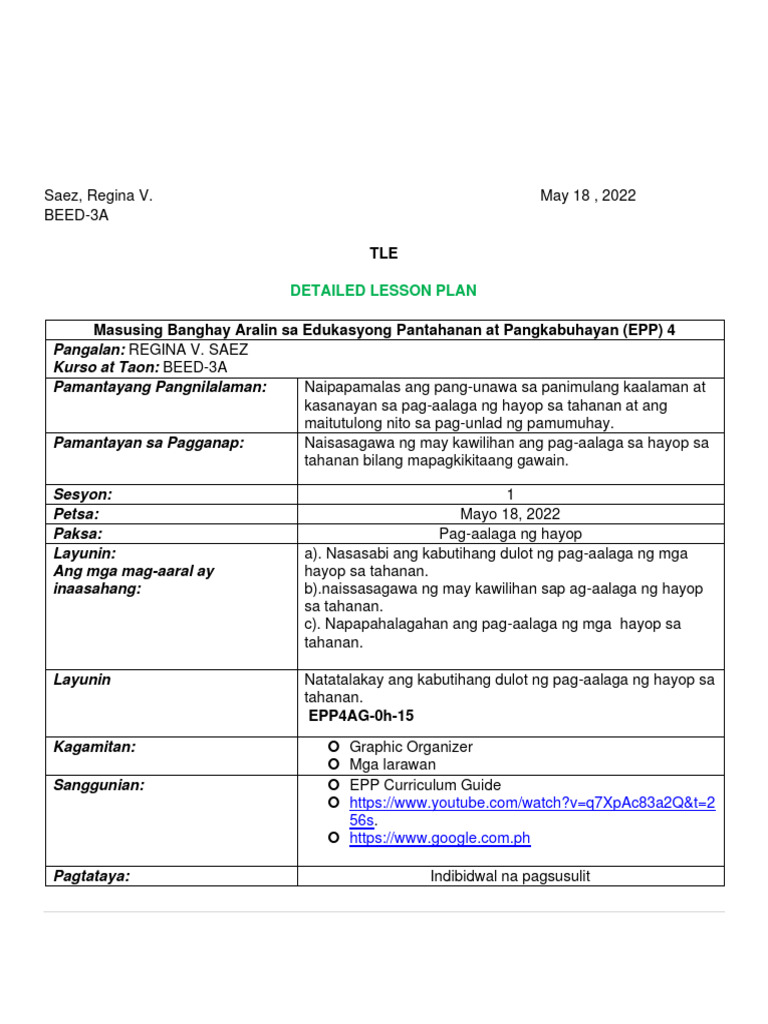 EPP LESSON PLAN | PDF