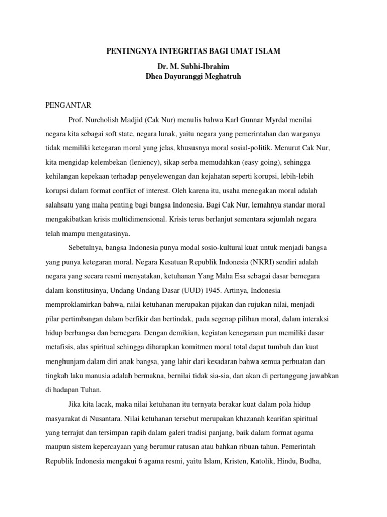 Pentingnya Integritas Bagi Umat Islam | PDF Pentingnya Integritas Bagi Umat Islam | PDF