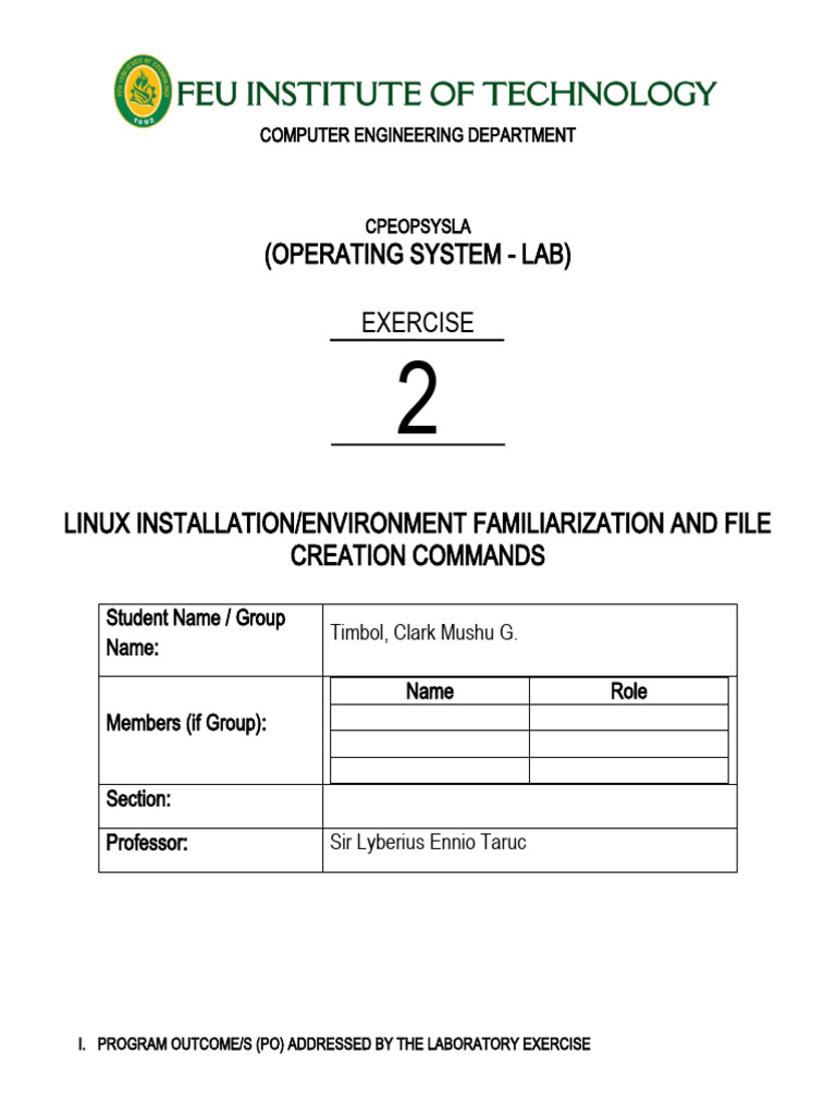 (F2-Formative) - Linux Installation, Environment Familiarization and ... (F2-Formative) - Linux Installation, Environment Familiarization and ...
