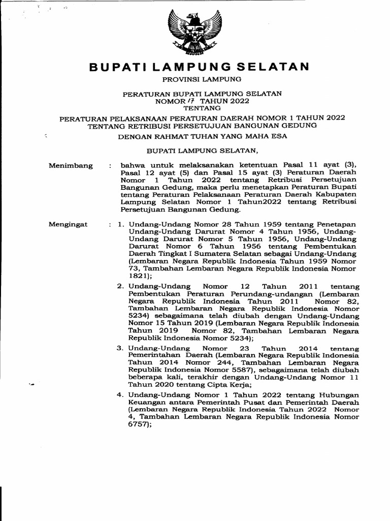 Peraturan Bupati (PERBUP) Kabupaten Lampung Selatan No 17 Tahun 2022 | PDF Peraturan Bupati (PERBUP) Kabupaten Lampung Selatan No 17 Tahun 2022 | PDF