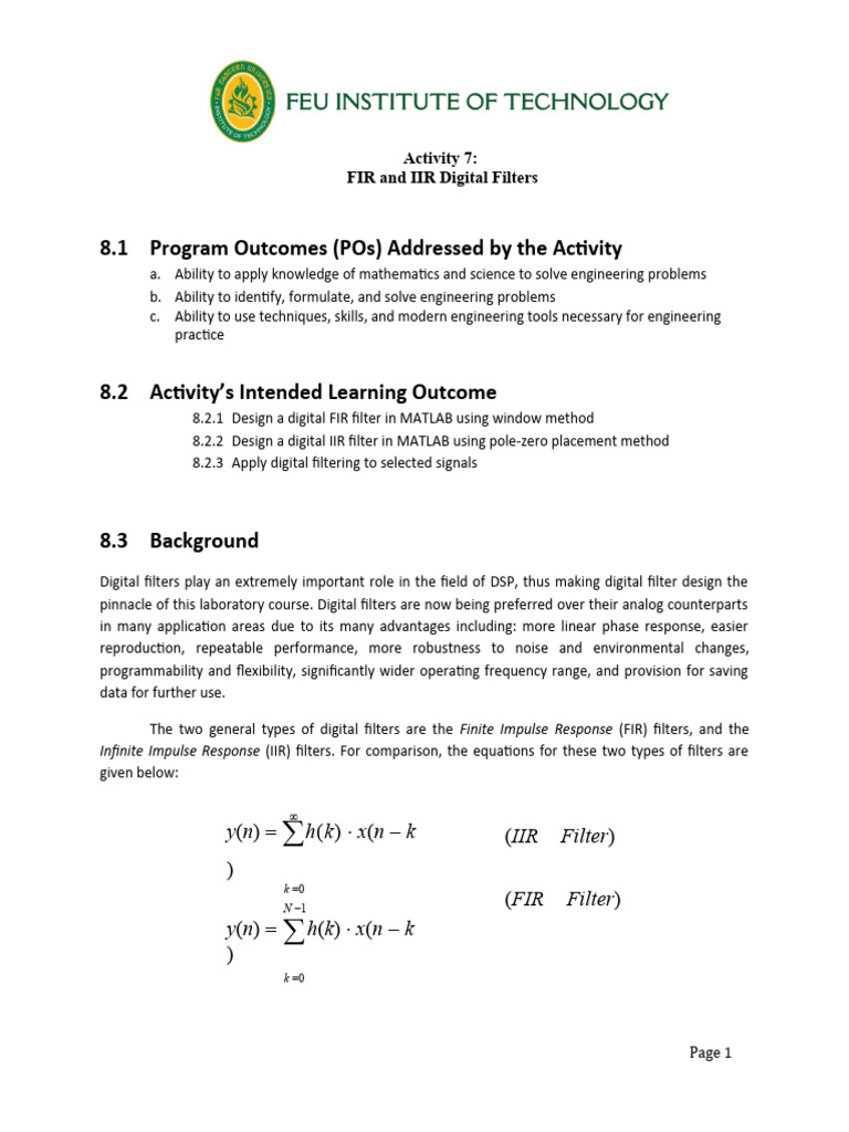 Activity 7 - FIR and IIR Digital Filters | PDF