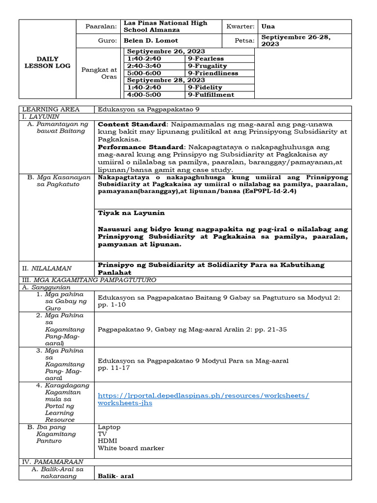 Lomot DLP G9 Q1Day8 | PDF