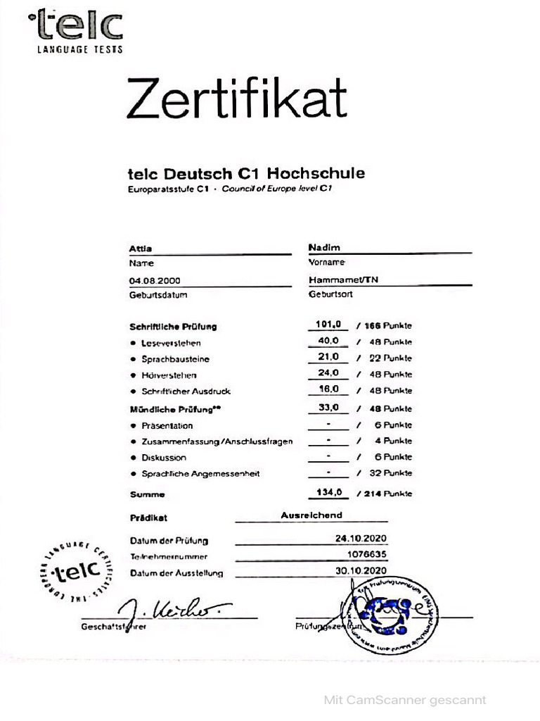 Zertifikat Telc Deutsch C1 Hochschule | PDF