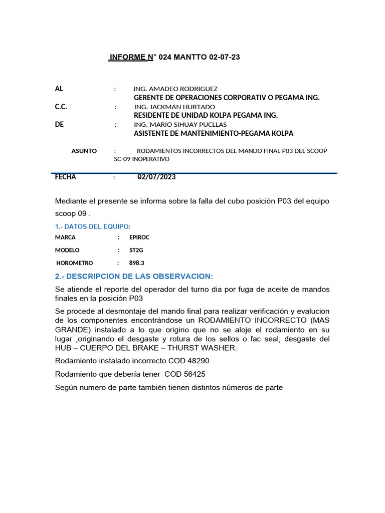 INFORME N° 024 - FALLA DE MANDO FINAL POS-03 -SCOOP -09 | PDF