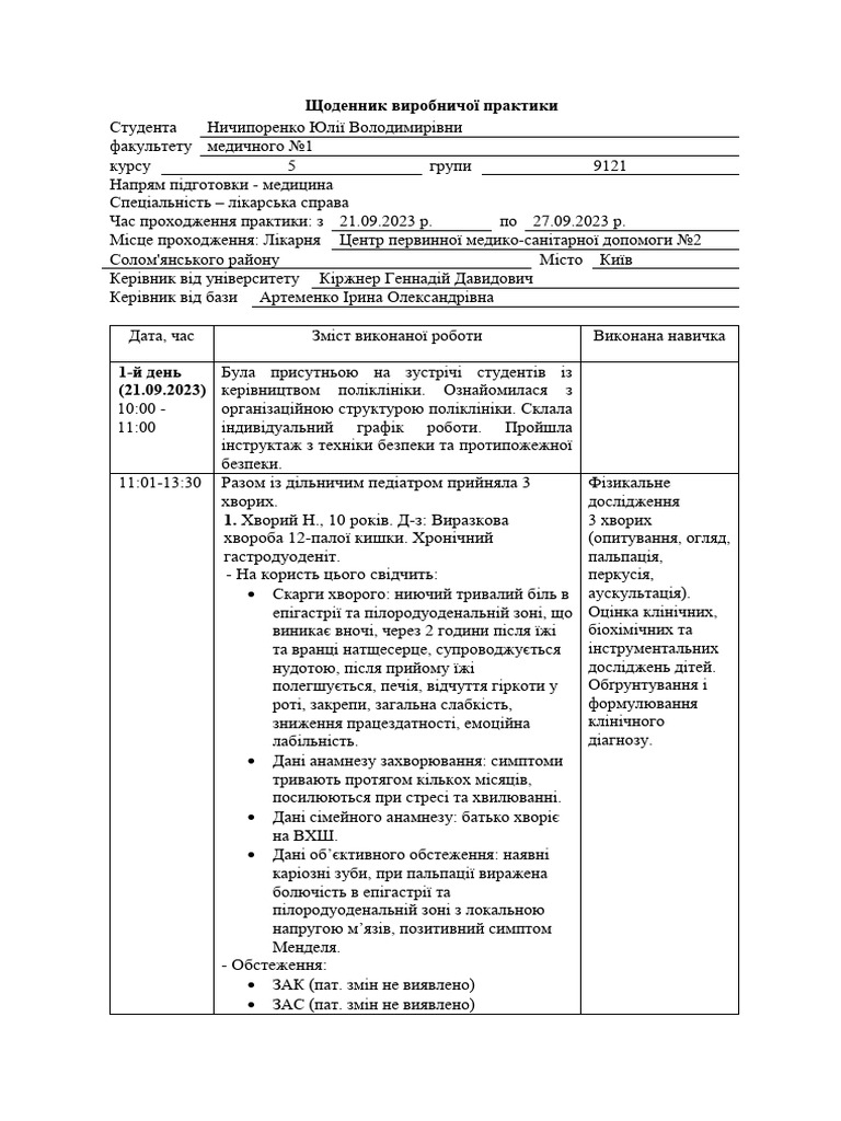 Щоденник виробничої практики Pdf