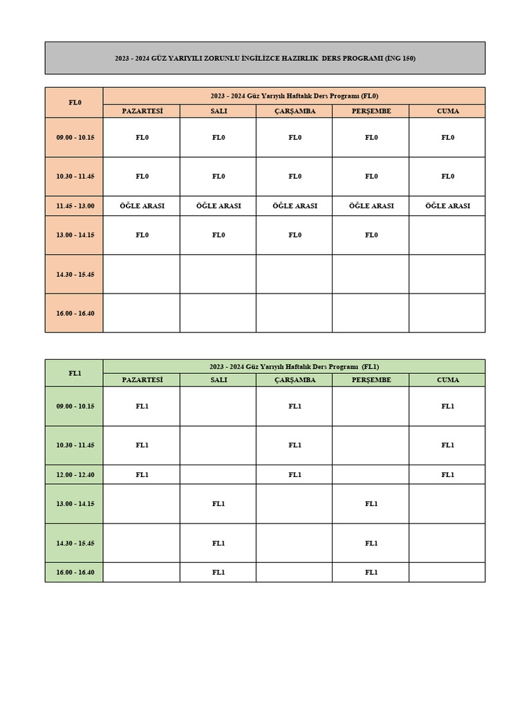 2023-2024 Ders Programi - 150 | PDF