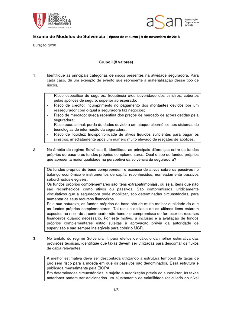 2018.08 Exame de Modelos de Solvncia (PG Luanda) RECURSO - Resoluo | PDF