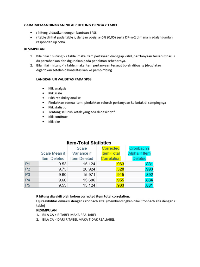 Cara Memandingkan Nilai R Hitung Denga R Tabel | PDF