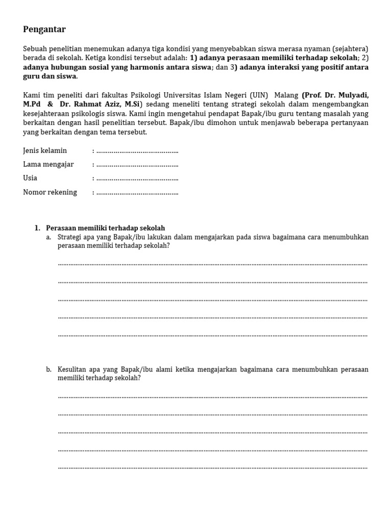Angket Terbuka Untuk Guru | PDF