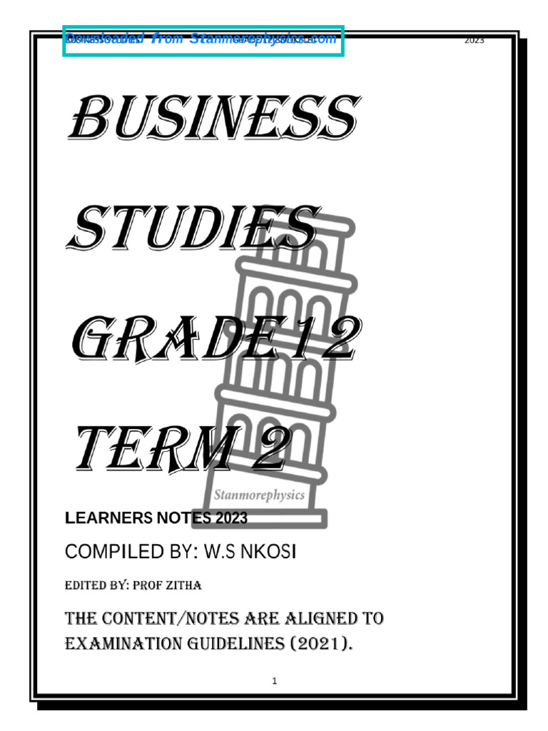 Business Studies Grade 12 Term 2 Notes 2023 | PDF