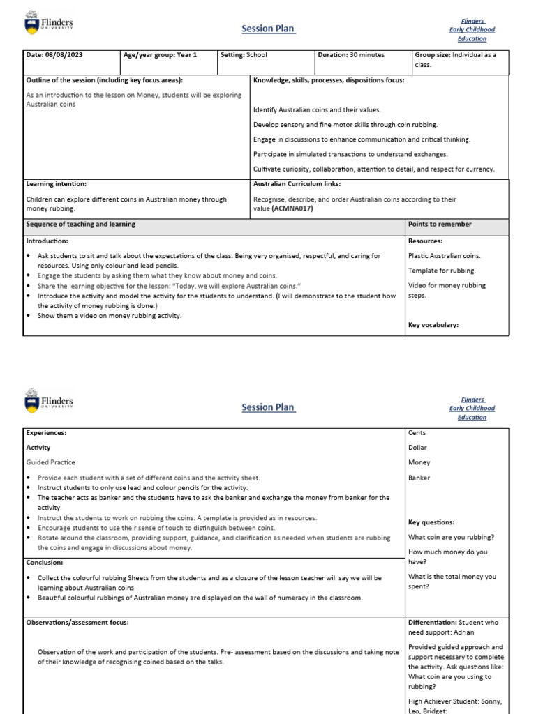 Money Lesson Plan | PDF