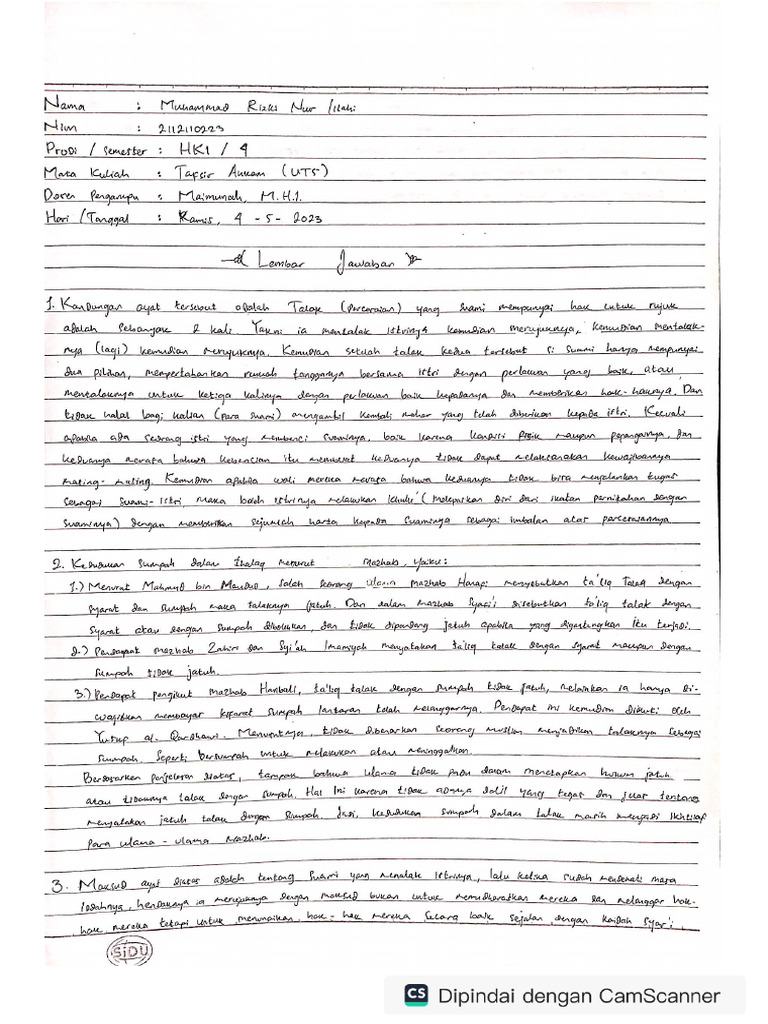 Muhammad Rizki Nur Illahi - UTS - Tafsir Ahk | PDF Muhammad Rizki Nur Illahi - UTS - Tafsir Ahk | PDF