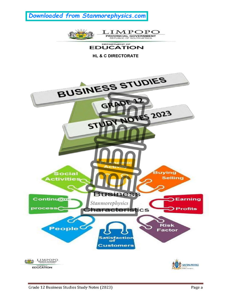 Limpopo BUSINESS STUDIES STUDY NOTES Grade 12 For 2023 | PDF