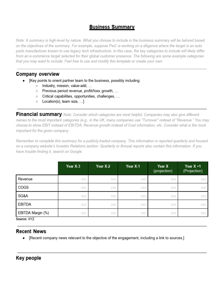 PWC Task 1 - Resource - Business Summary Template | PDF | Information ...