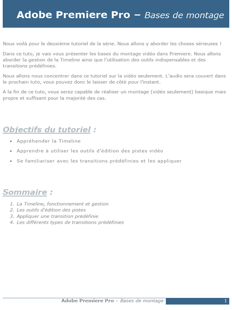 Tutoriel : Bases de montage Premiere Pro | PDF | Vidéo | Informatique